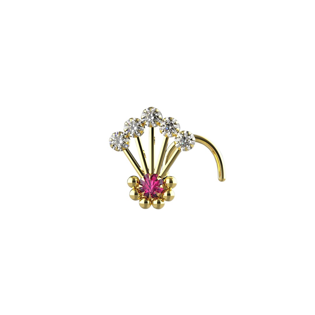 Ruby Nose Stud Feather Nose Ring Diamond Nose Piercing Gold - Etsy