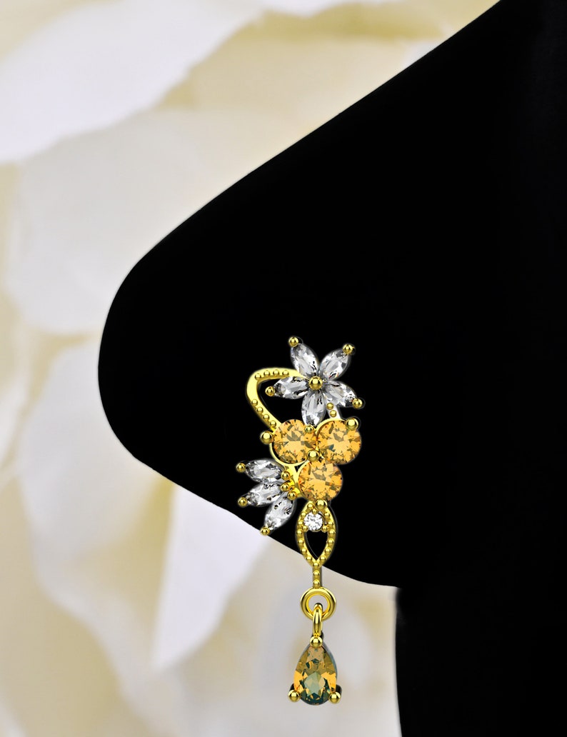 Flower Dangle Nose Ring, Dainty Champagne Flower Nose Stud, Beautiful ...