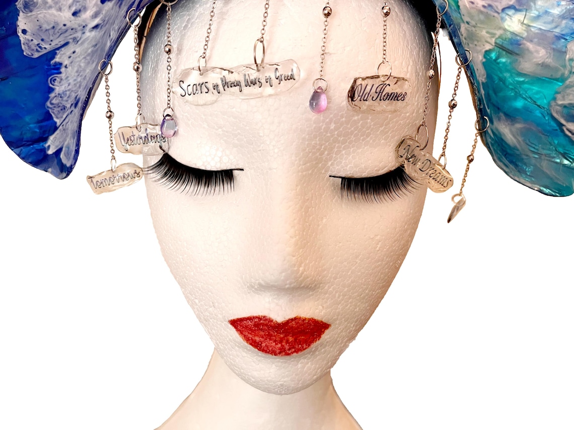 Ocean Wave Statement Headpiece – Avant Garde Water-themed Hat, Royal ...