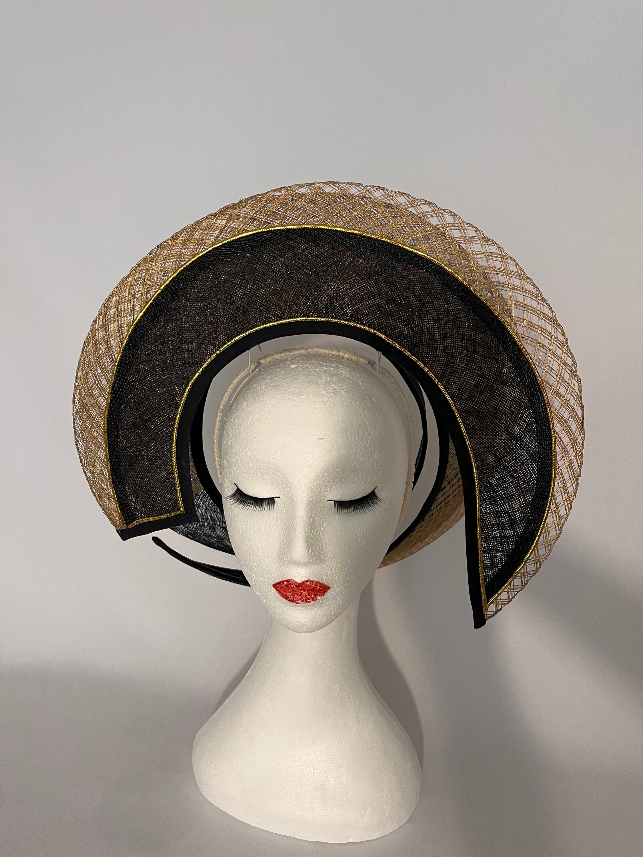 Crowning Glory Ascot Hat, Black and Gold Luxury Crown Tiara, Haute ...
