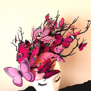 Pink Butterfly Fascinator Hot Pink Butterflies Hat Royal Ascot Hat ...