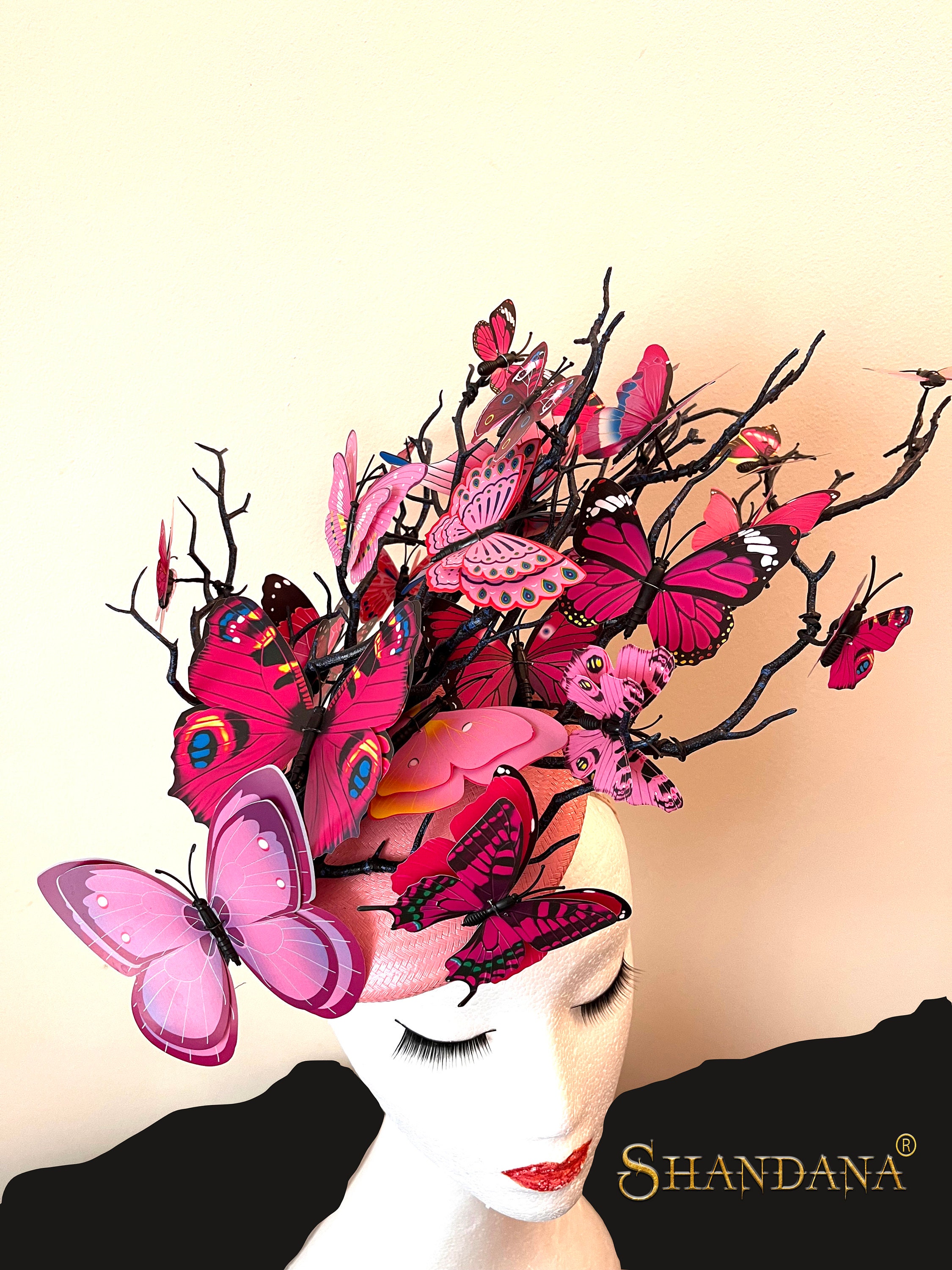 Pink Butterfly Fascinator Hot Pink Butterflies Hat Royal Ascot Hat ...