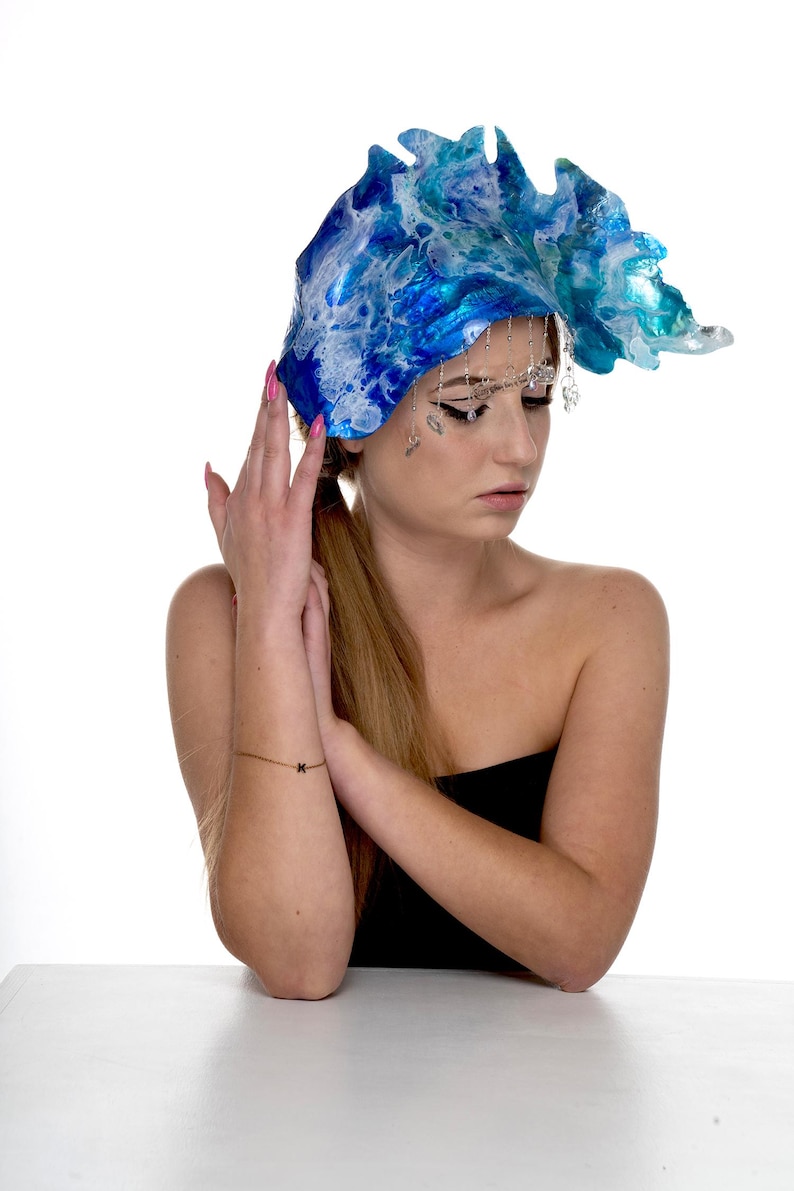 Ocean Wave Statement Headpiece – Avant Garde Water-themed Hat, Royal ...