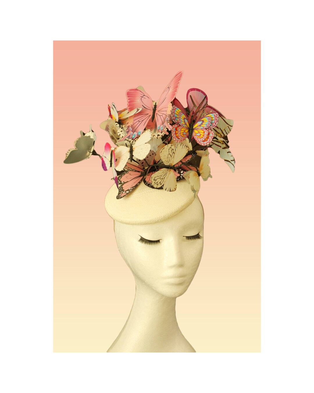 Pink Ivory Butterflies Hat Butterfly Fascinator Haute Couture Headpiece ...