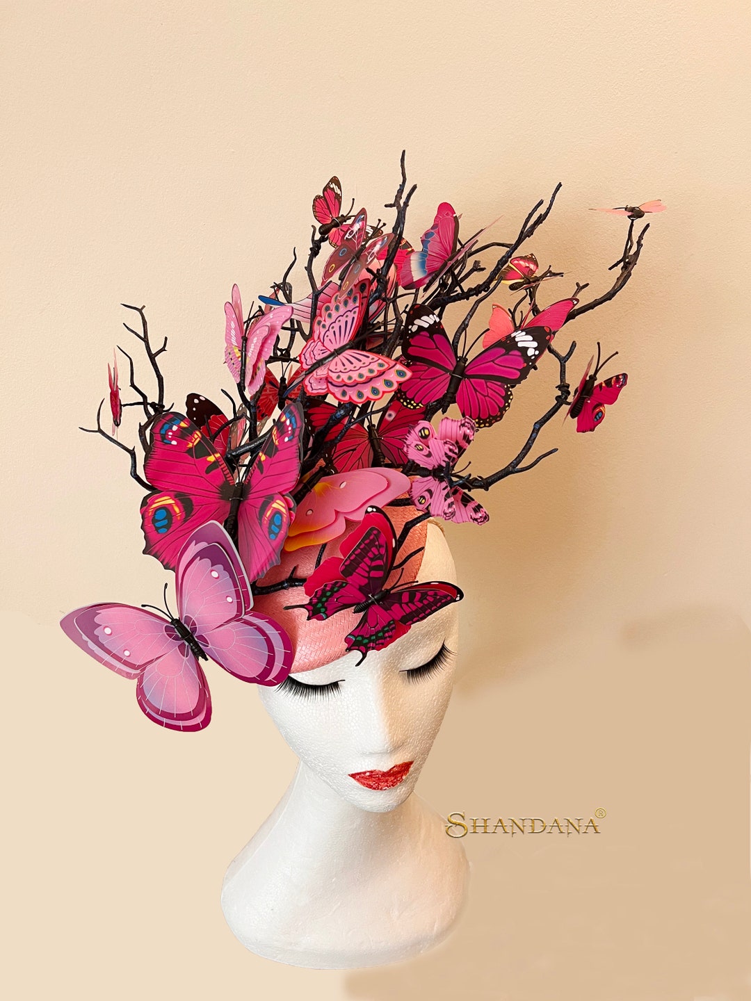 Pink Butterfly Fascinator; Hot Pink Butterflies Hat; Royal Ascot Hat ...