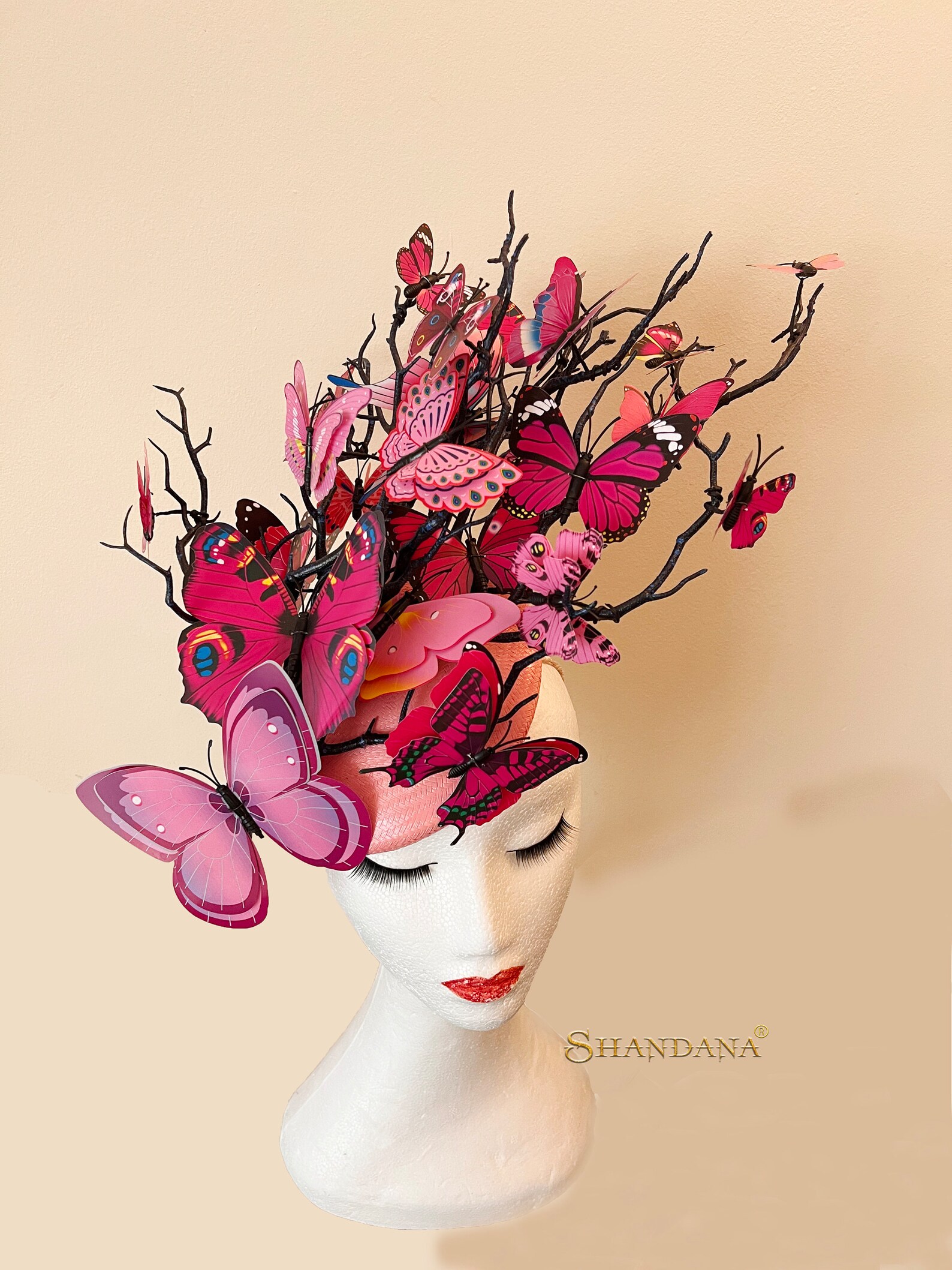 Pink Butterfly Fascinator Hot Pink Butterflies Hat Royal Ascot Hat ...