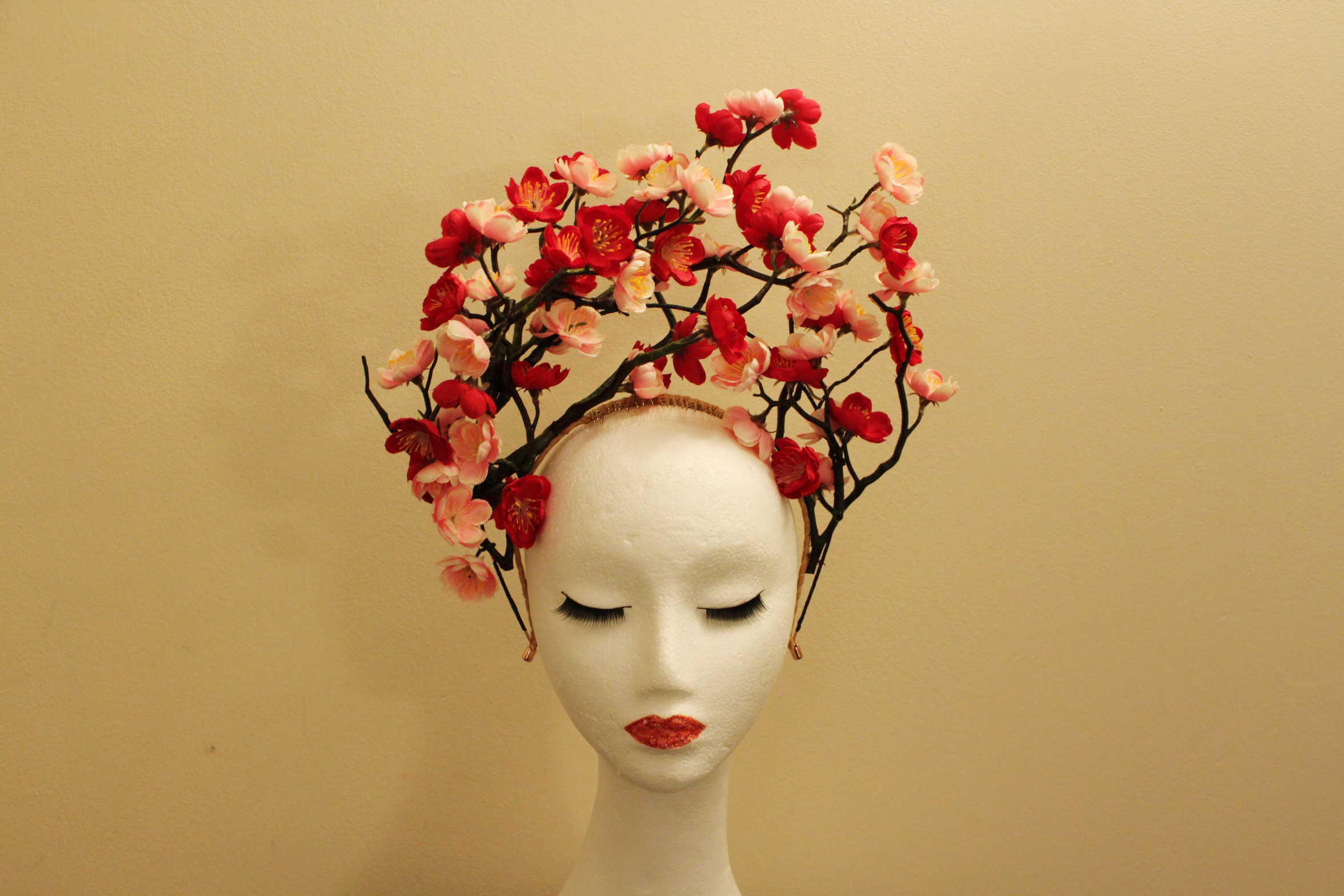 Pink and Red Headpiece Cherry Blossoms Millinery Party Headband Special ...