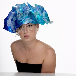Ocean Wave Statement Headpiece – Avant Garde Water-themed Hat, Royal ...