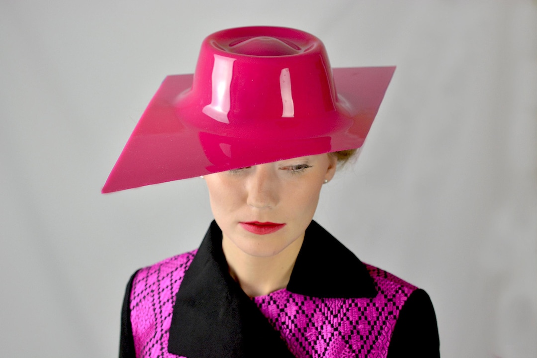 Sharp Hot Pink Headpiece Geometric Hat Glossy Smooth Fuschia Hat ...