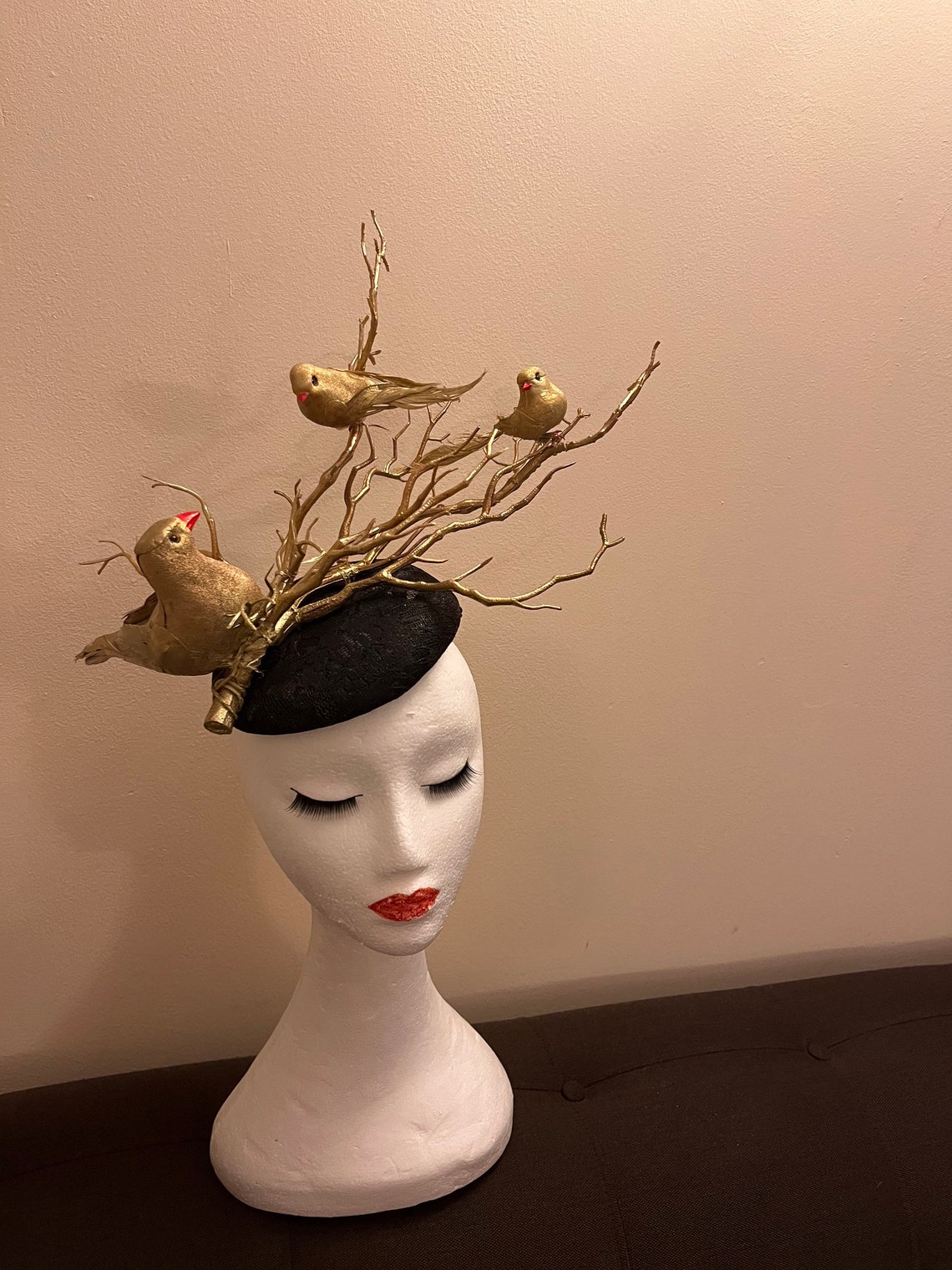 Gold and Black Fascinator; Birds Branches Headpiece; Forest Nature Hat ...