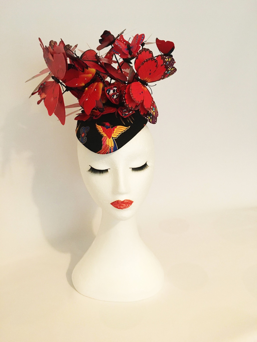 Red Black Butterflies Hat; Red Butterfly Fascinator; Ascot Hat; Wedding ...