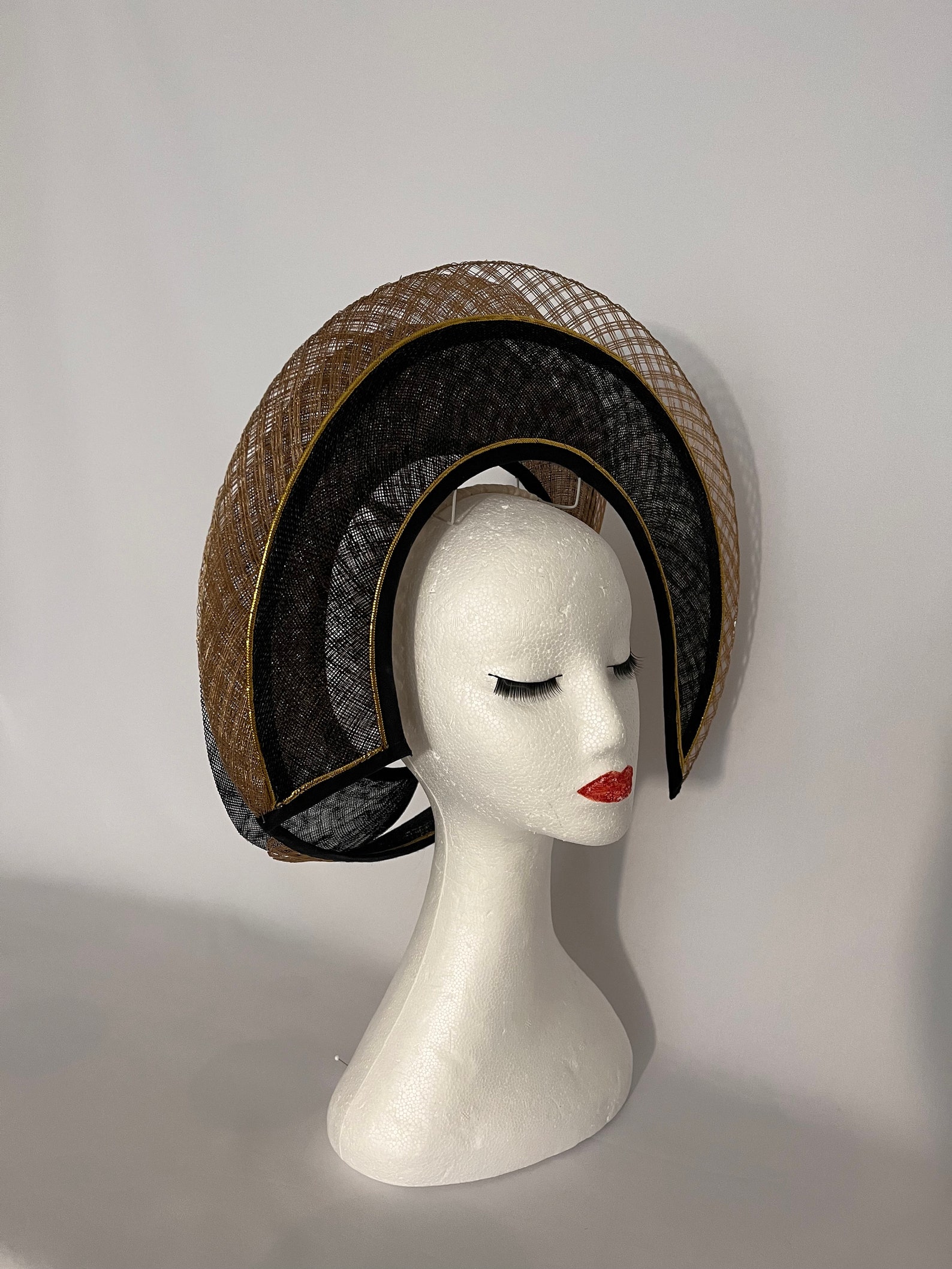 Crowning Glory Ascot Hat, Black and Gold Luxury Crown Tiara, Haute ...