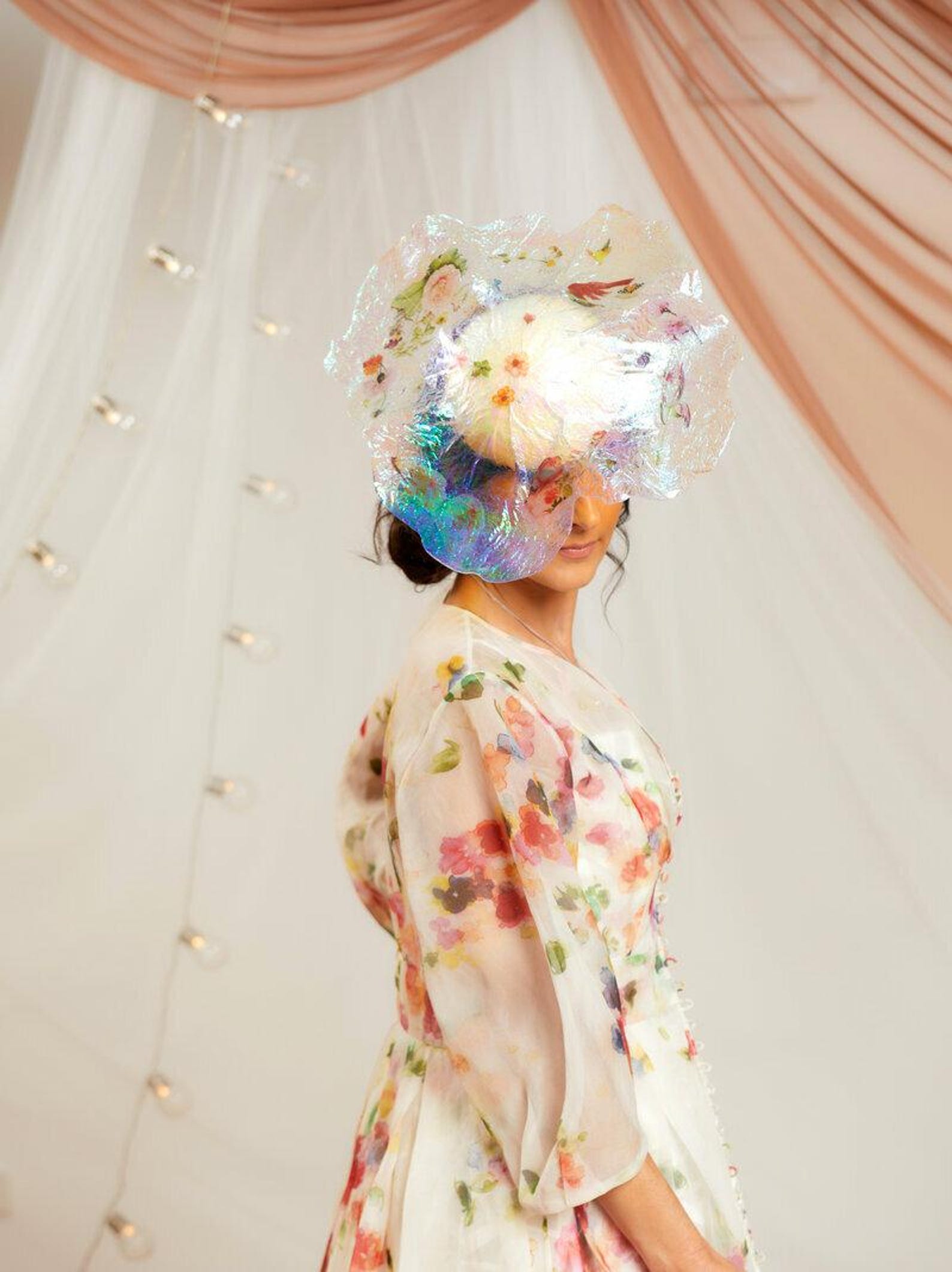 Transparent Sculptural Fascinator, Floral Hat, Pink Shades, Poetic ...