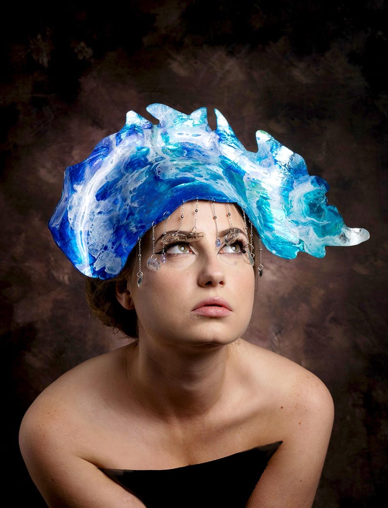 Ocean Wave Statement Headpiece – Avant Garde Water-themed Hat, Royal ...