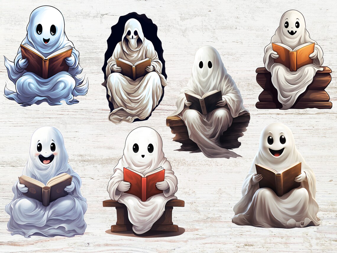 Ghost Reading Book Clipart, PNG Transparent, Halloween Illustrations ...