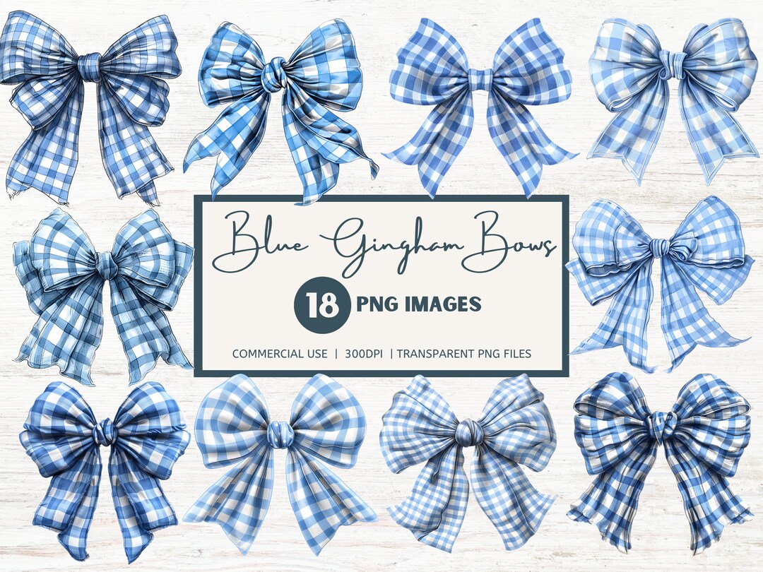 Blue Gingham Bows Clipart, Transparent Pngs, Commercial Use, INSTANT ...