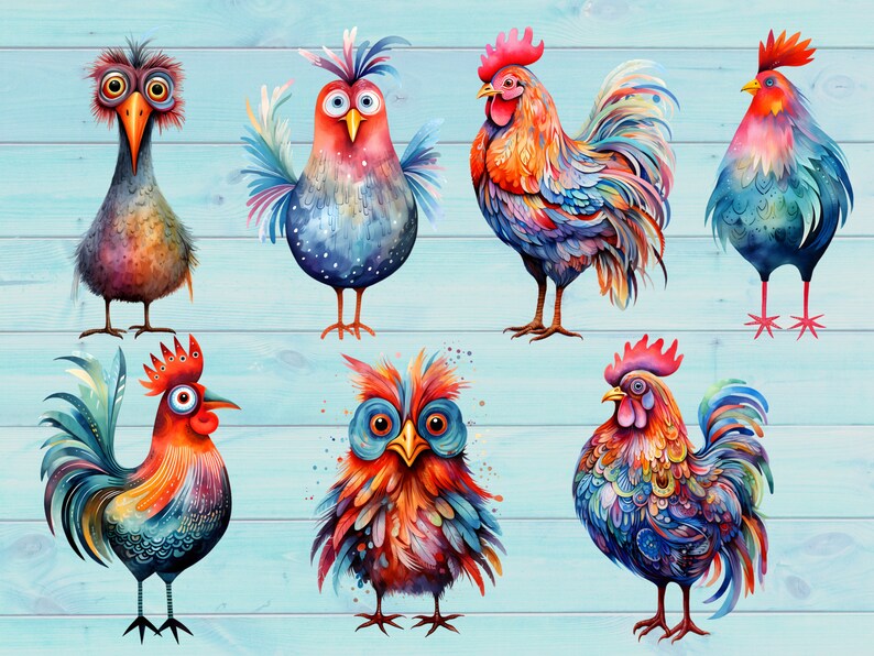 Quirky Chickens Clipart Bundle, Transparent Pngs, Commercial Use ...