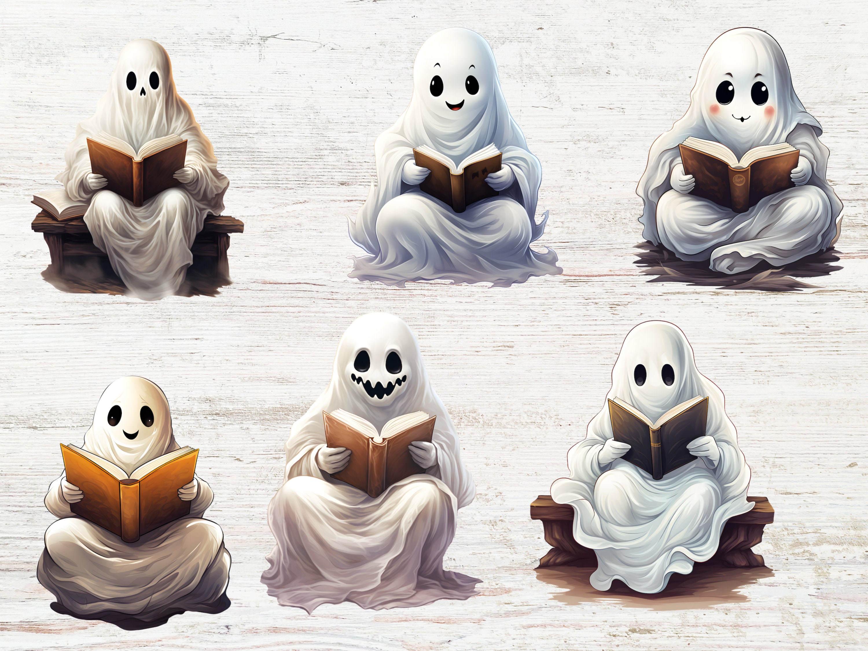 Ghost Reading Book Clipart, PNG Transparent, Halloween Illustrations ...