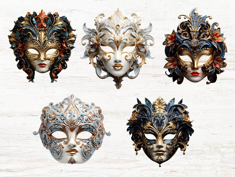 Venetian Masks Clipart Bundle, Transparent Pngs, Commercial Use ...