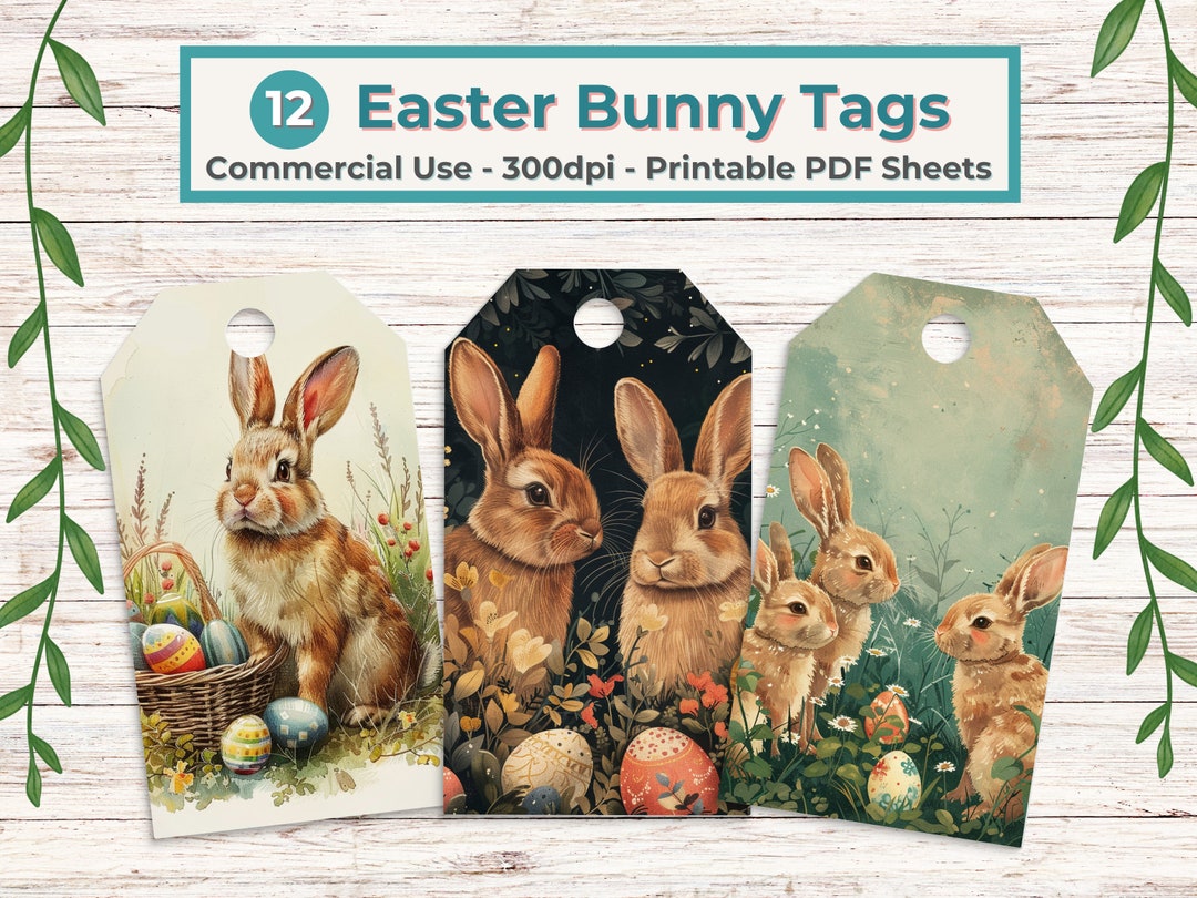 Easter Bunny Tags, Printable Ephemera, Collage Sheet for Scrapbook Junk ...