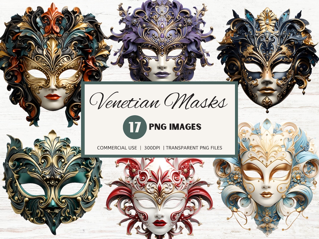 Venetian Masks Clipart Bundle, Transparent Pngs, Commercial Use ...