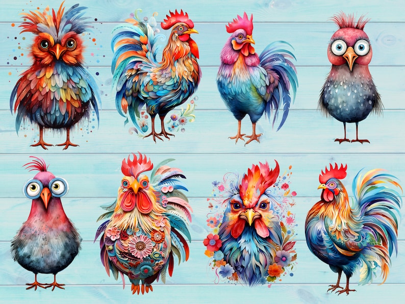 Quirky Chickens Clipart Bundle, Transparent Pngs, Commercial Use ...