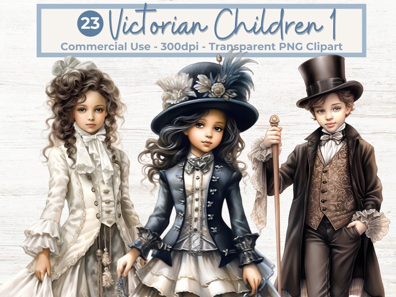 Victorian Children 1 Clipart Bundle, Transparent Pngs, Commercial Use ...