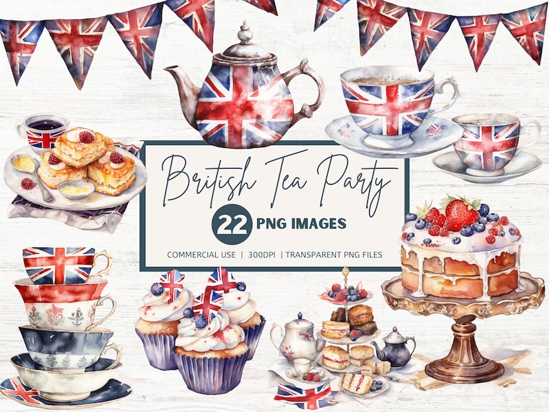 British Tea Party Clipart Watercolor, Transparent Pngs, Commercial Use ...
