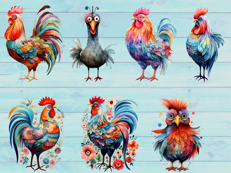 Quirky Chickens Clipart Bundle, Transparent Pngs, Commercial Use ...