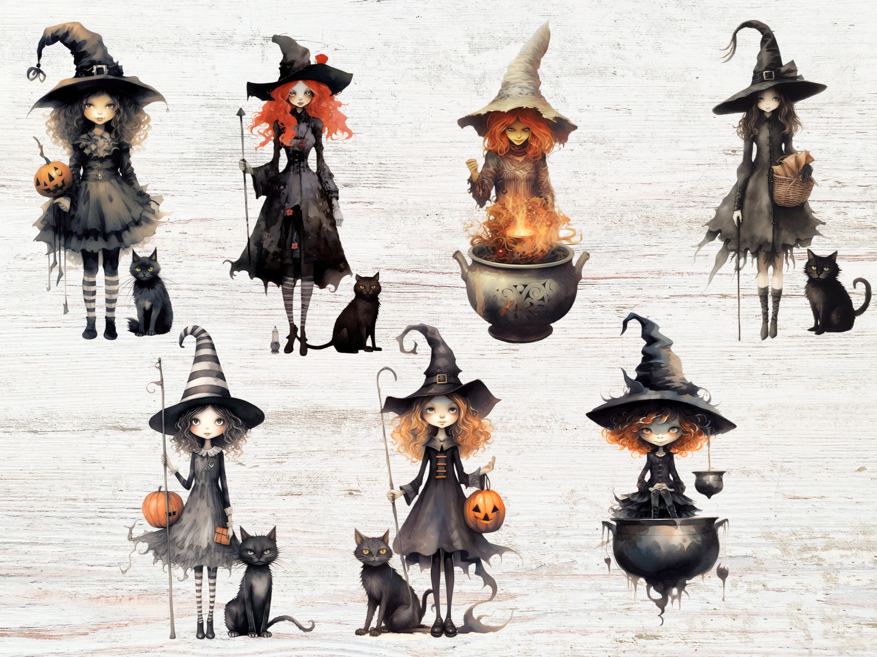 Whimsical Witch Halloween Clipart PNG Transparent Halloween - Etsy
