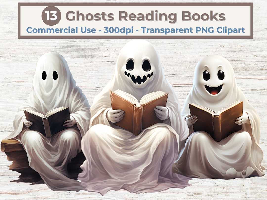 Ghost Reading Book Clipart, PNG Transparent, Halloween Illustrations ...