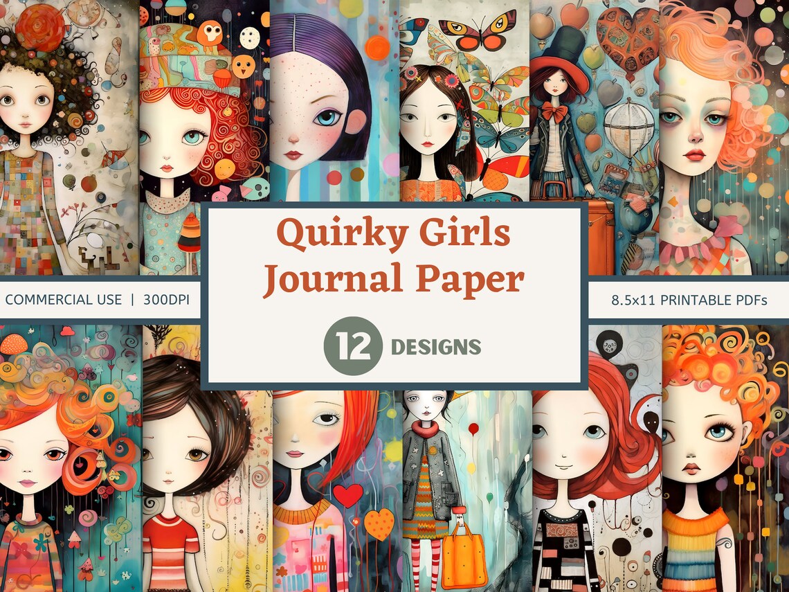 Quirky Girls Printable Journal Paper, Print at Home Pdfs, INSTANT ...