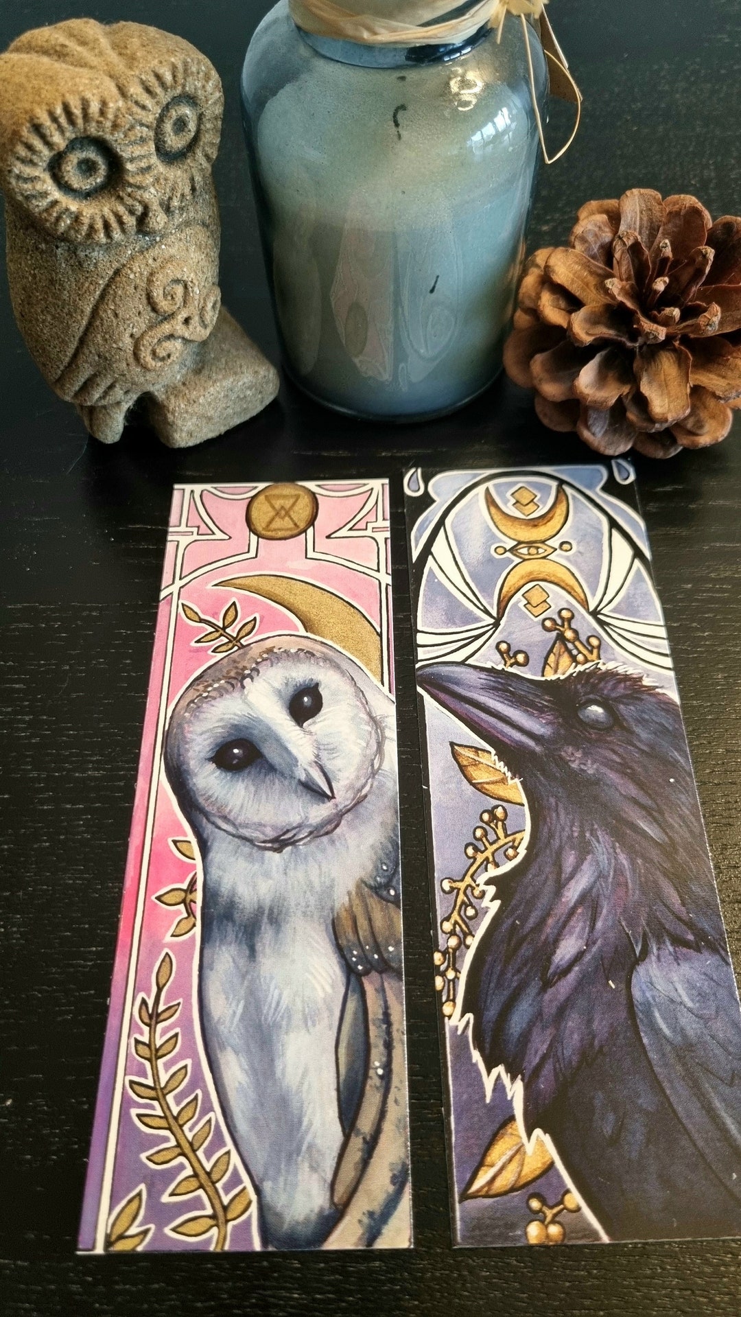Set of 2 Bookmarks Barn Owl and Crow - Etsy