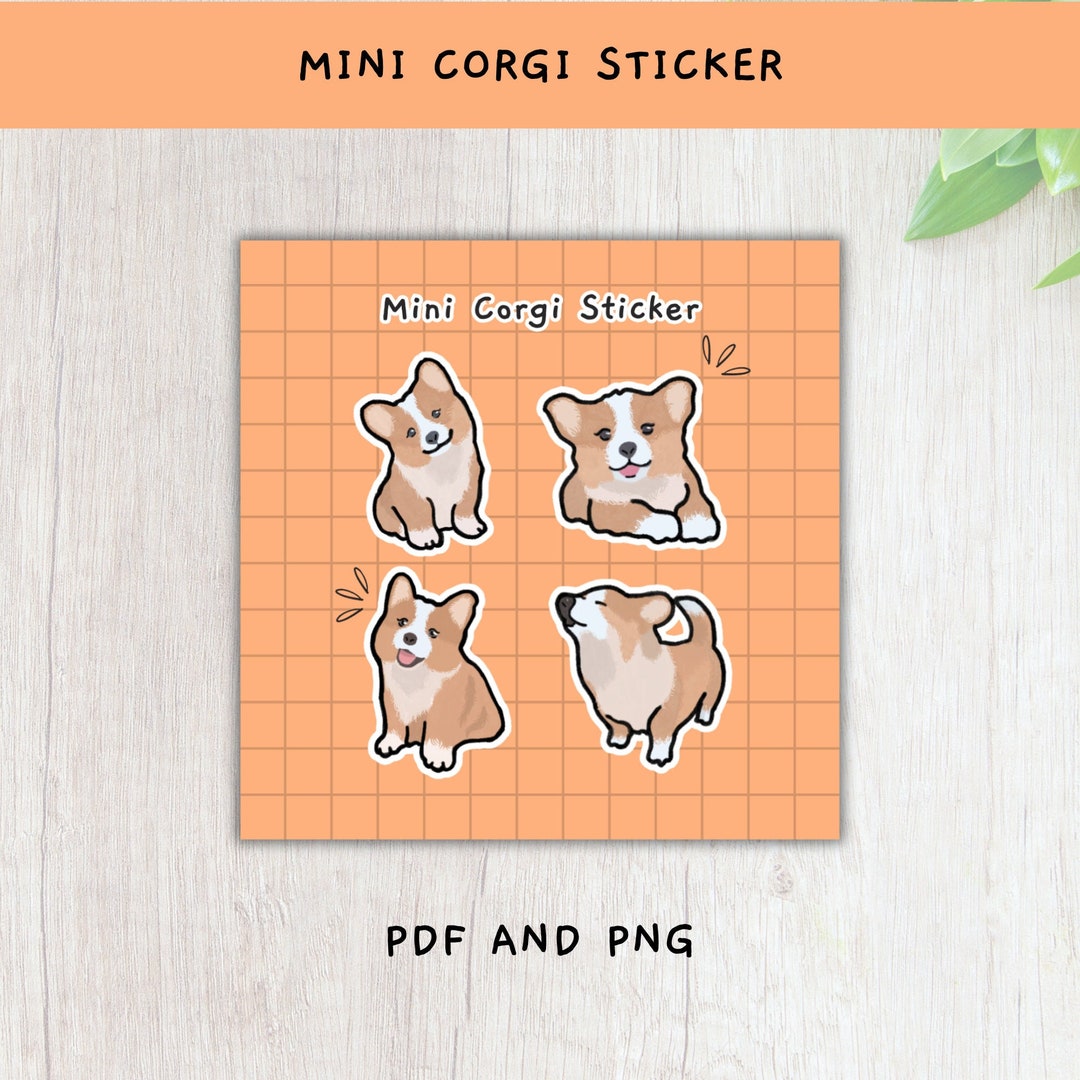 Mini Corgi Sheet Sticker 4 Stickers Pack Printable Stickers Corgi ...