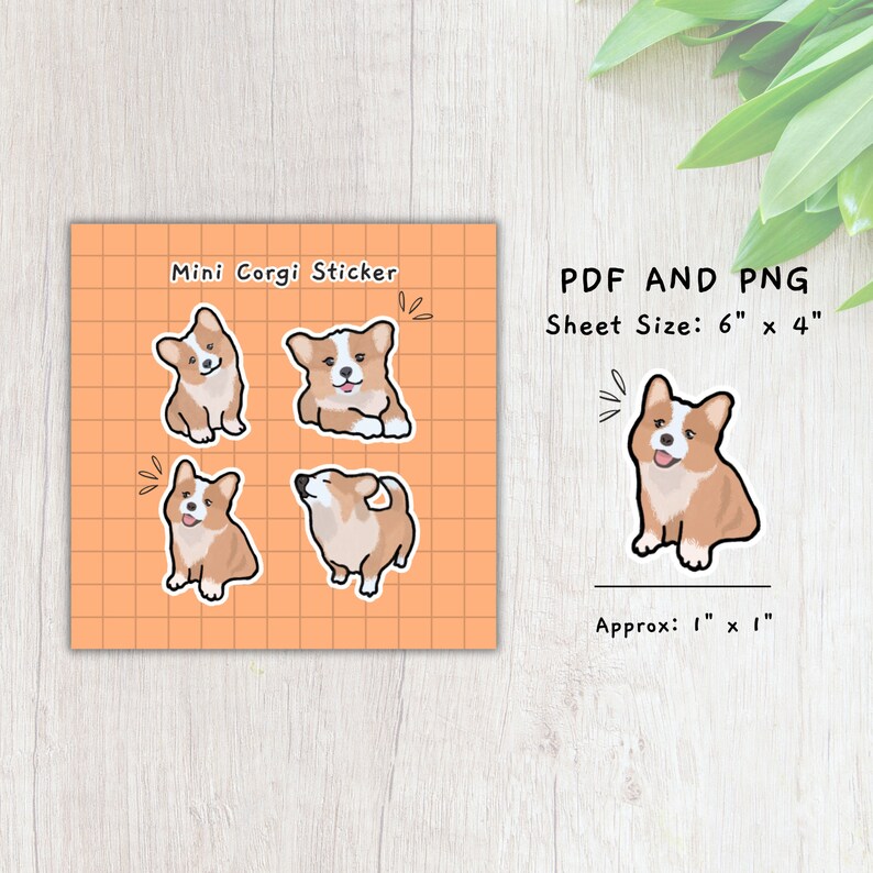 Mini Corgi Sheet Sticker 4 Stickers Pack Printable Stickers Corgi ...