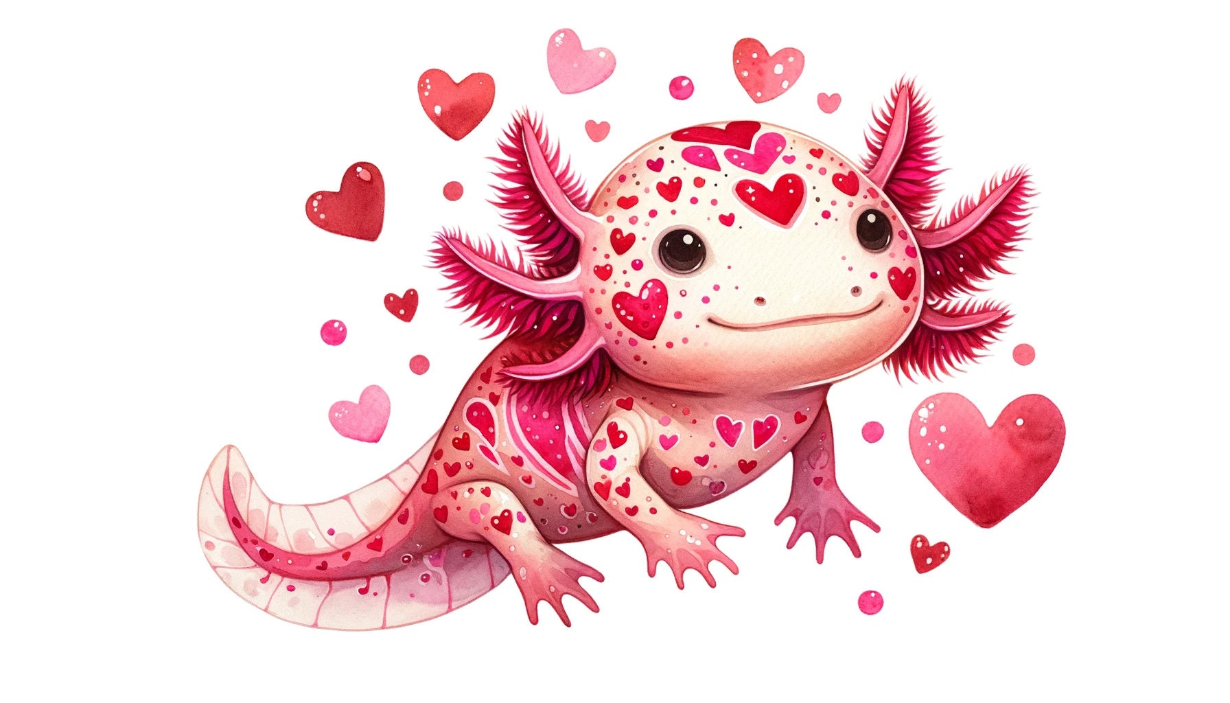 Valentine Day Axolotl Digital Art, Cute Love Hearts Amphibian ...