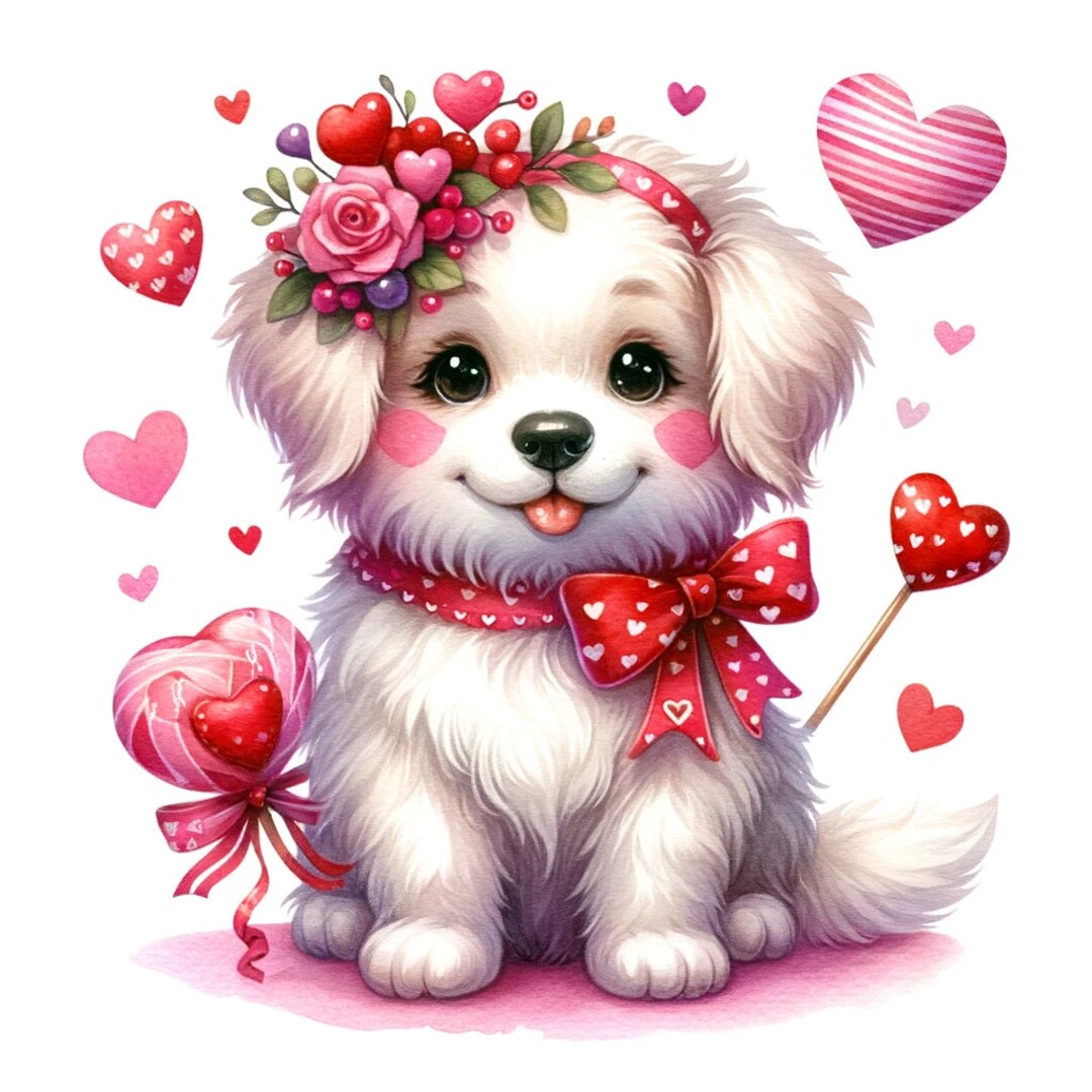 Adorable Valentine Puppy Digital Art, Cute Dog With Heart Balloon, Love ...