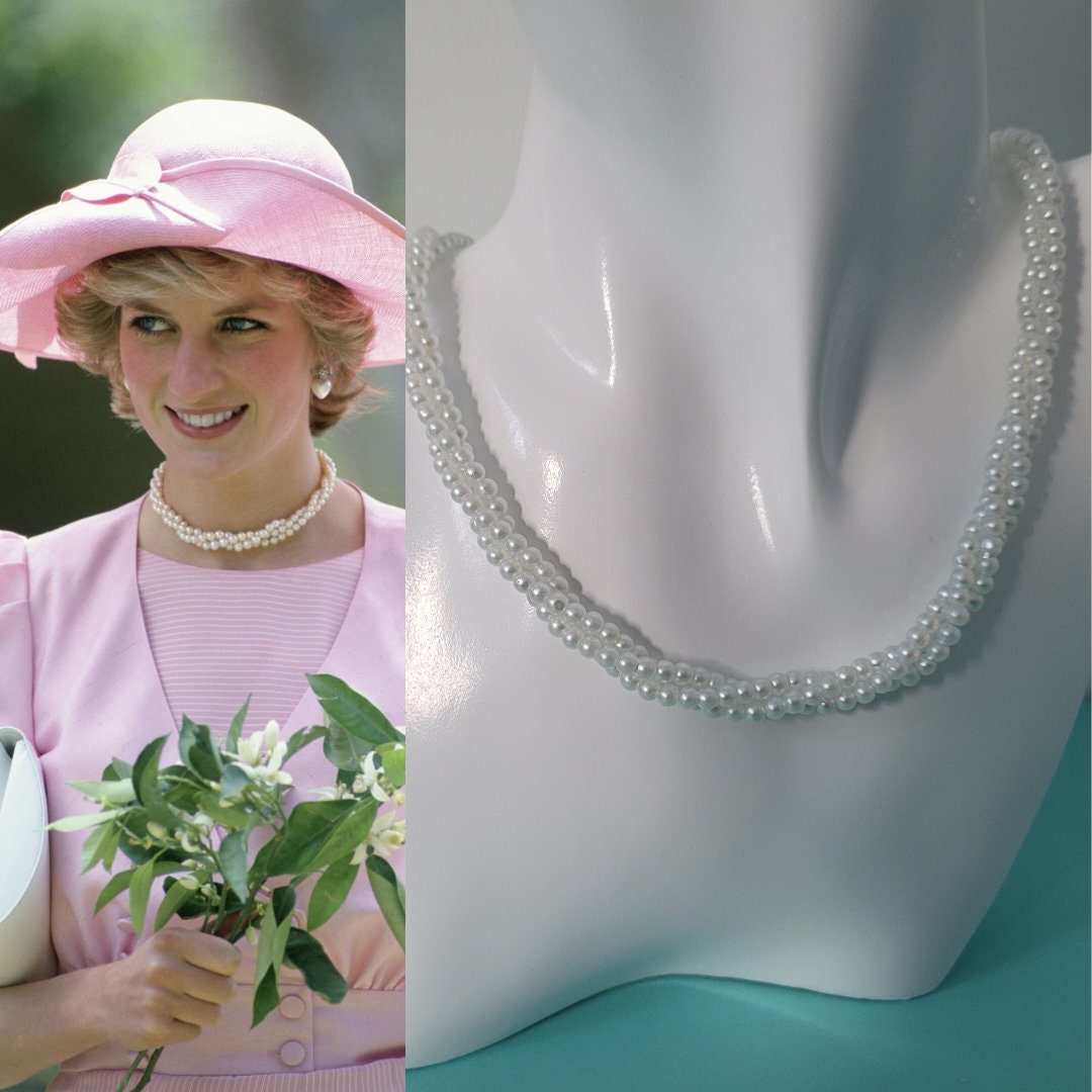 Princess Diana's Simple Elegant Twisted Double Strand Pearl Necklace ...