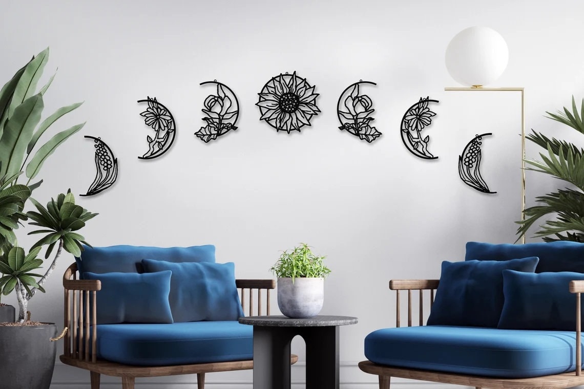Flower Moon Phase Wall Decor Moon Phase Metal Wall Art Boho - Etsy
