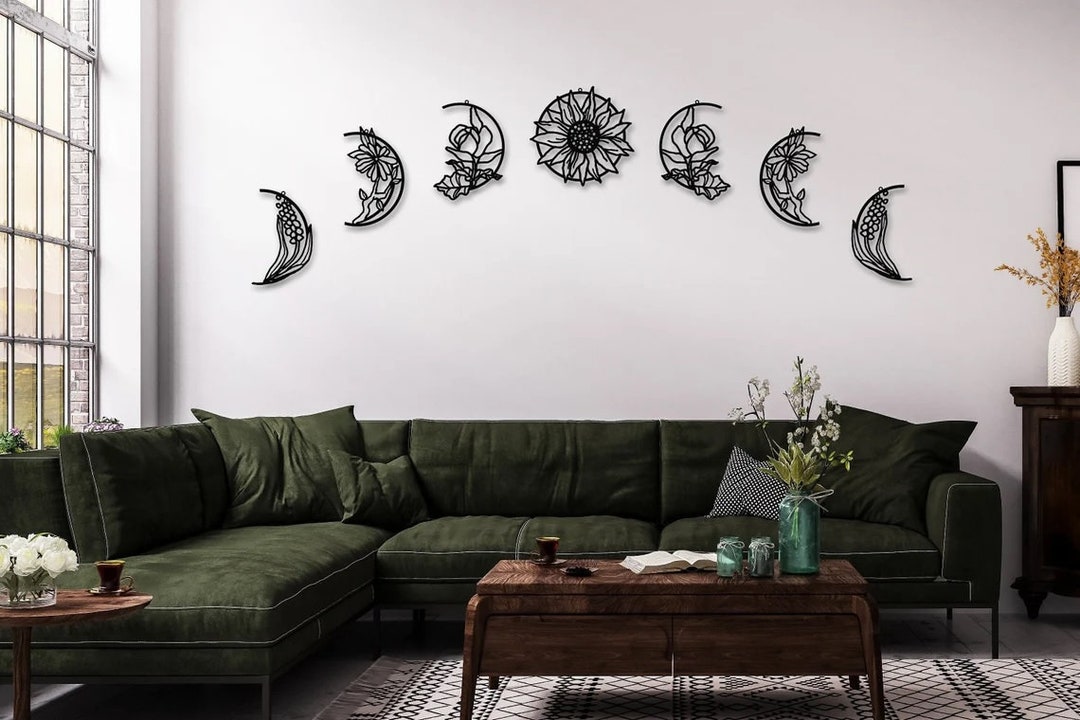 Flower Moon Phase Wall Decor Moon Phase Metal Wall Art Boho - Etsy