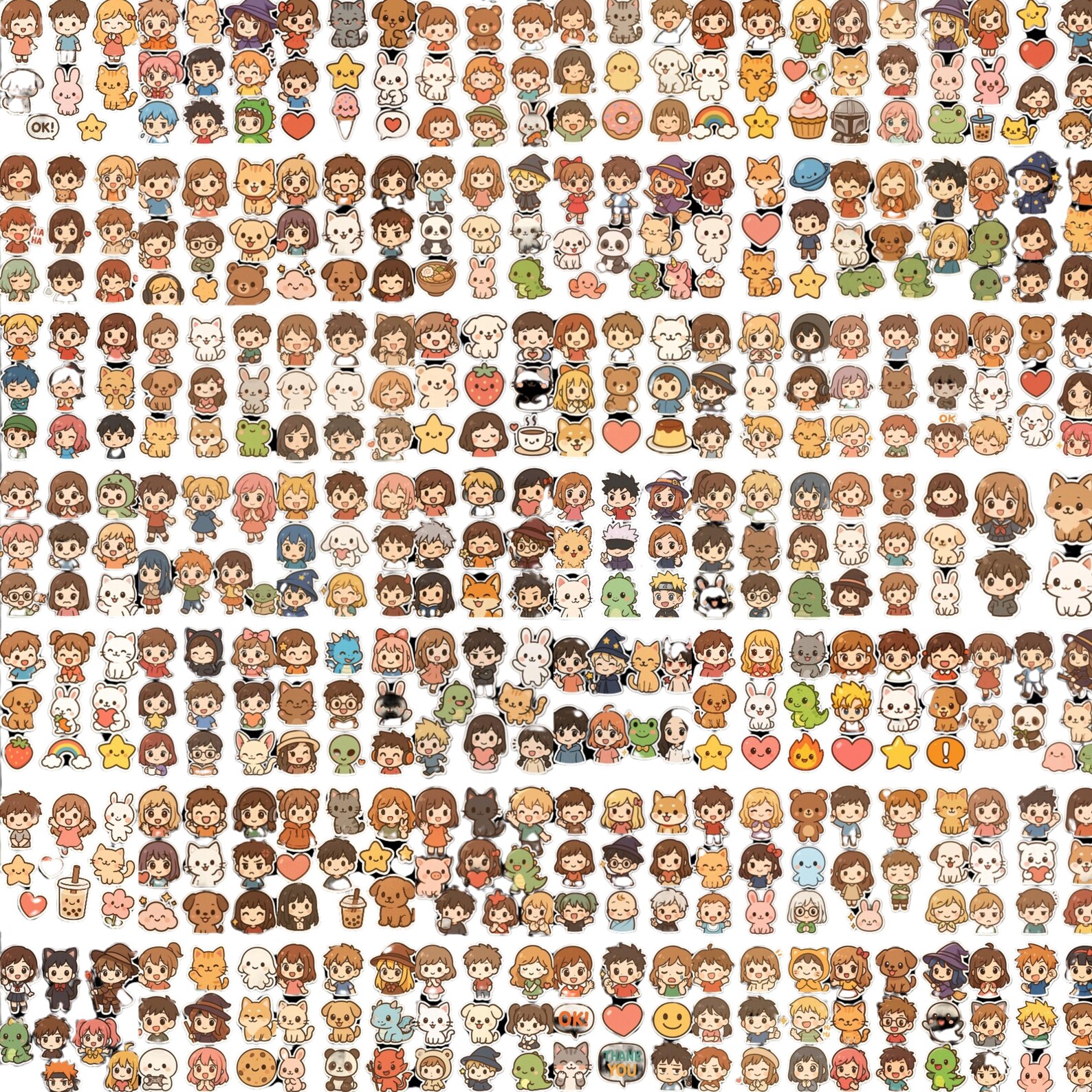 Kawaii Chibi Sticker Set – Cute Anime Expressions PNG | Printable ...