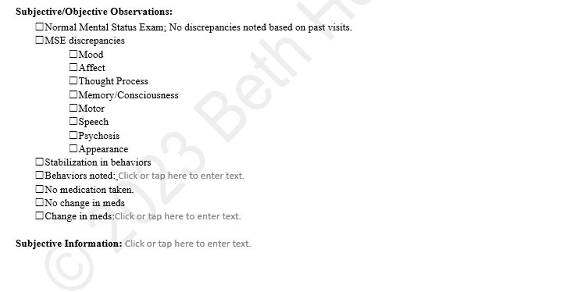 SOAP Note Template Fill in the Blank and Checkboxes for Counseling CBT ...