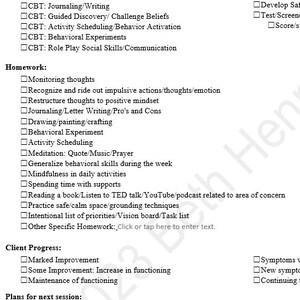 SOAP Note Template Fill in the Blank and Checkboxes for Counseling CBT ...