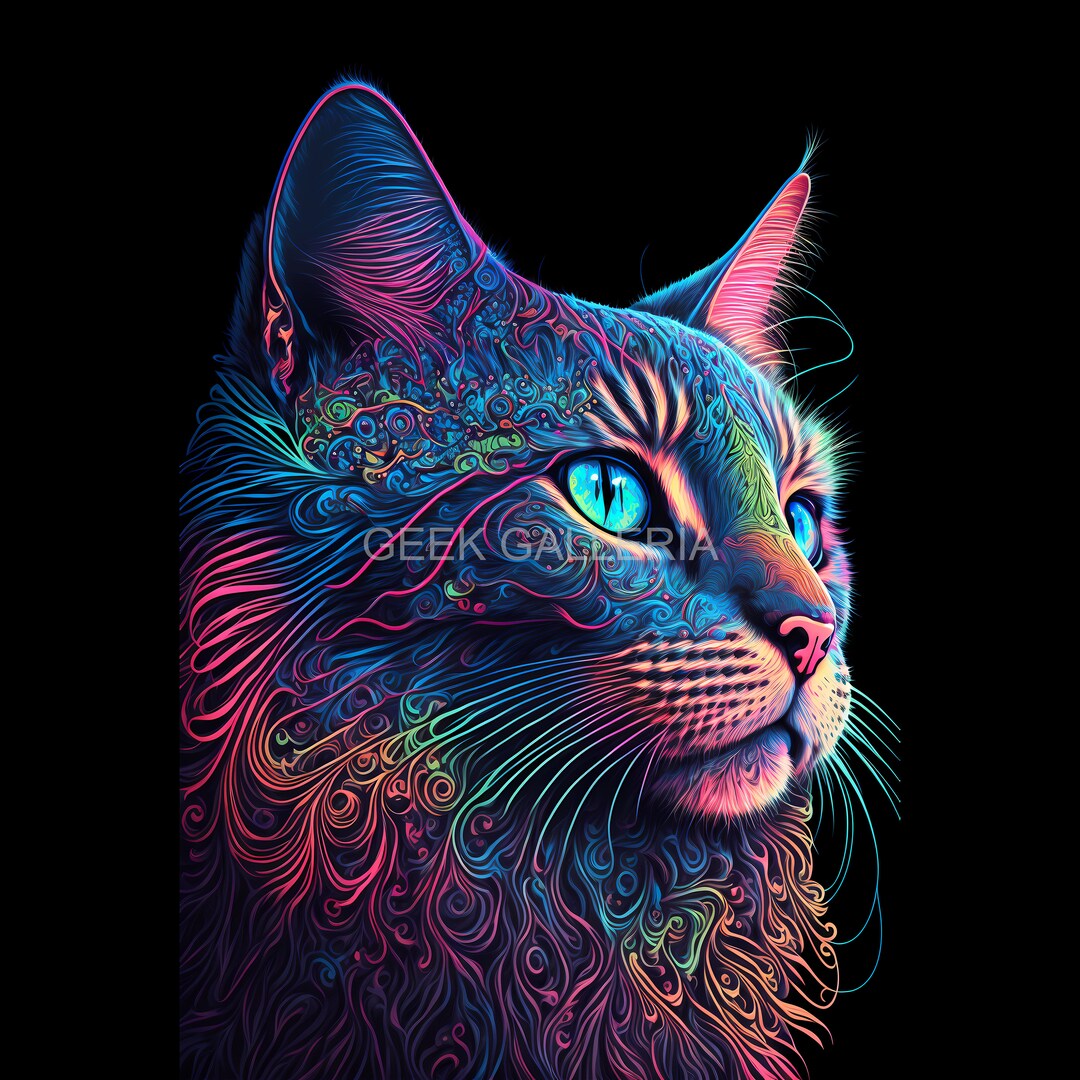 Colorful Psychedelic Cat Art Print 11x17 Inches - Etsy