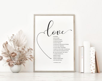 1 Corinthians 13:4-8 Love Bible Verse Printable Wall Art, Scripture ...