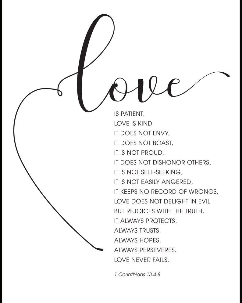 Love is Patient, 1 Corinthians 13:4-8 NIV, Bible Verse Wall Art ...