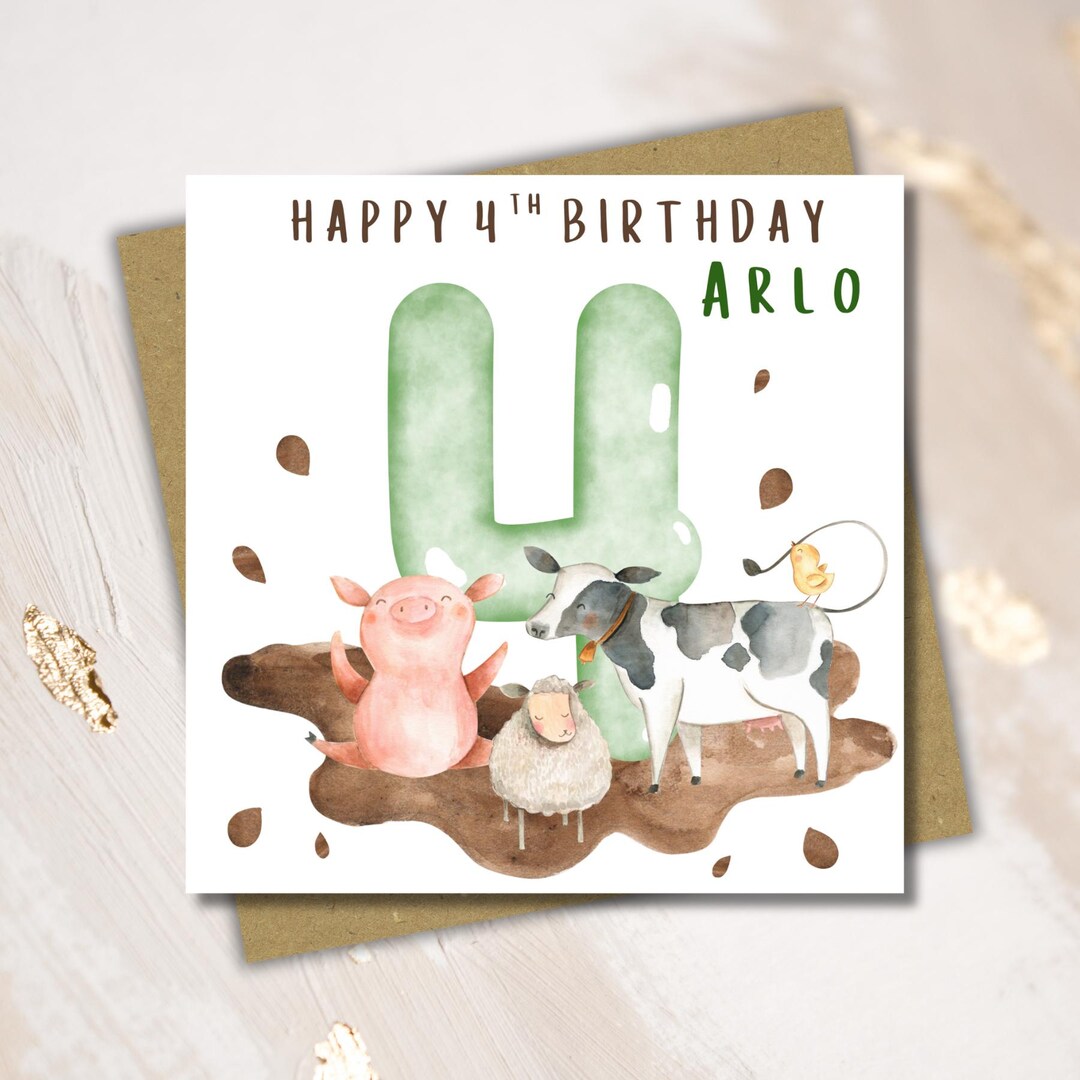Personalised Farm 4th Birthday Card, Children's Birthdays, Boy, Girl ...