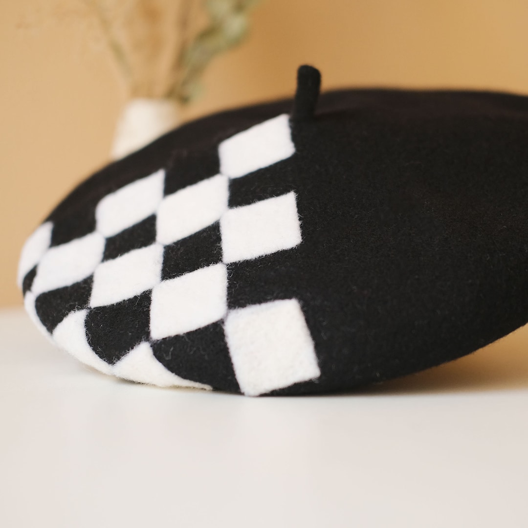 Fashion French Beret,checkerboard Grid Beret,handmade Needle Felt Beret ...