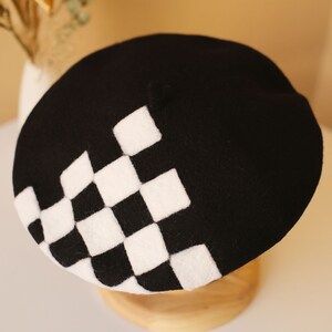 Fashion French Beretcheckerboard Grid Berethandmade Needle - Etsy UK