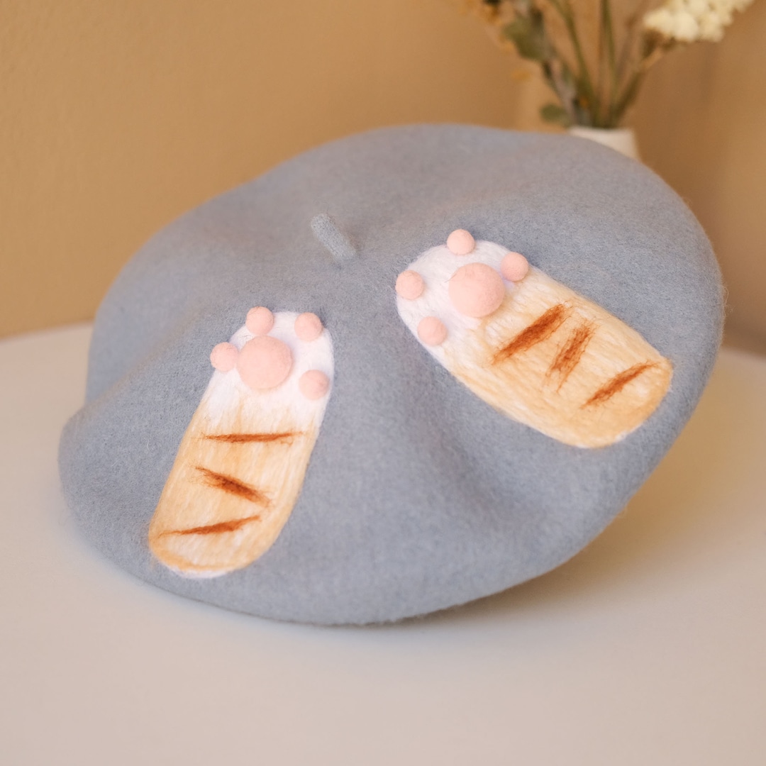 Handmade Felt DIY Berets,cute Cat Paw Beret,blue Beret for Women,fall ...